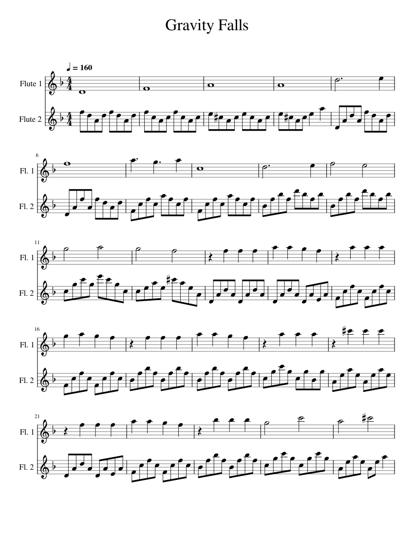Gravity Falls Theme for Flute Duet Sheet music for Flute (Woodwind Duet) | Musescore.com