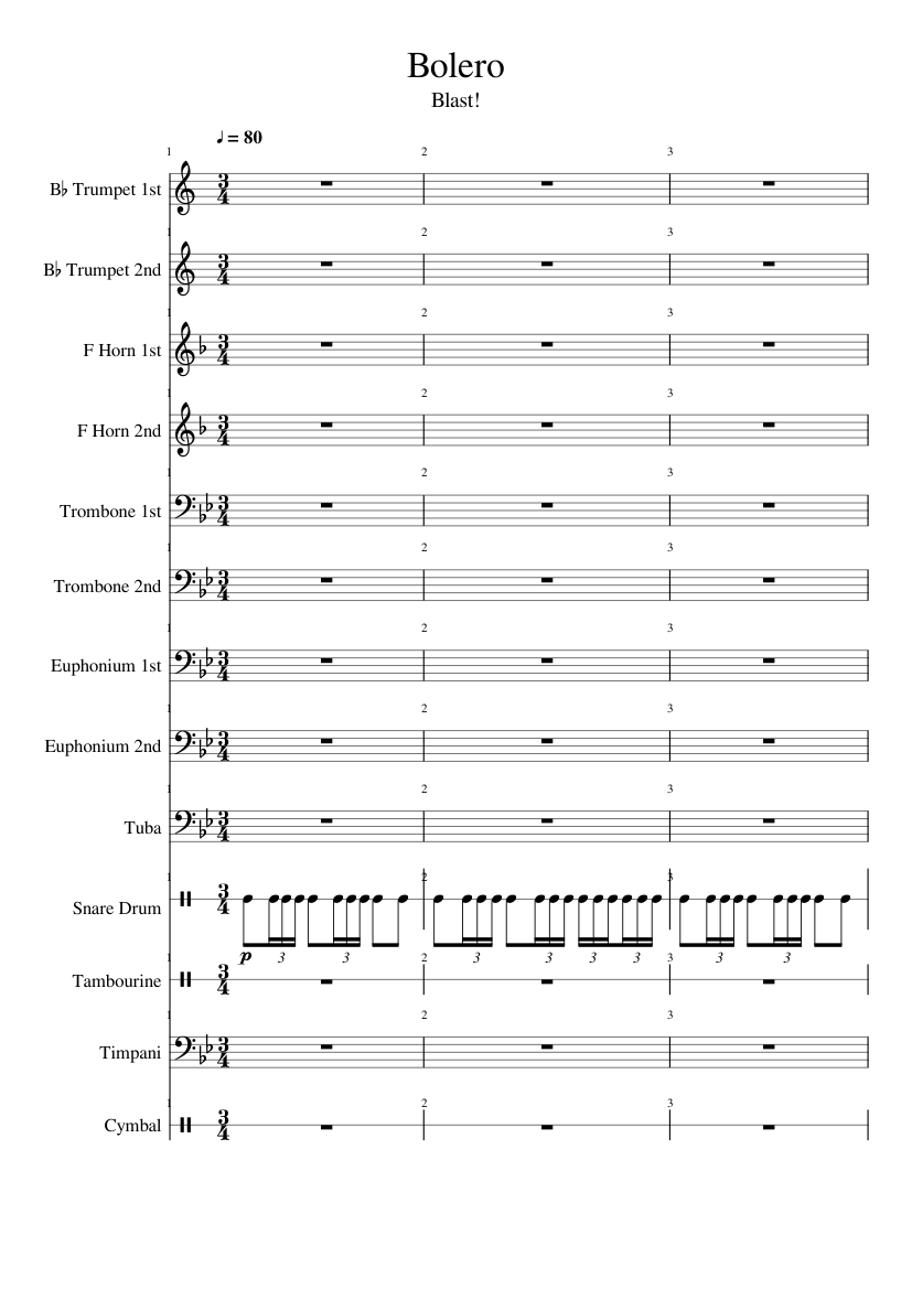 Blast! Bolero Sheet Music for Trombone, Euphonium, Tuba, Tambourine ...