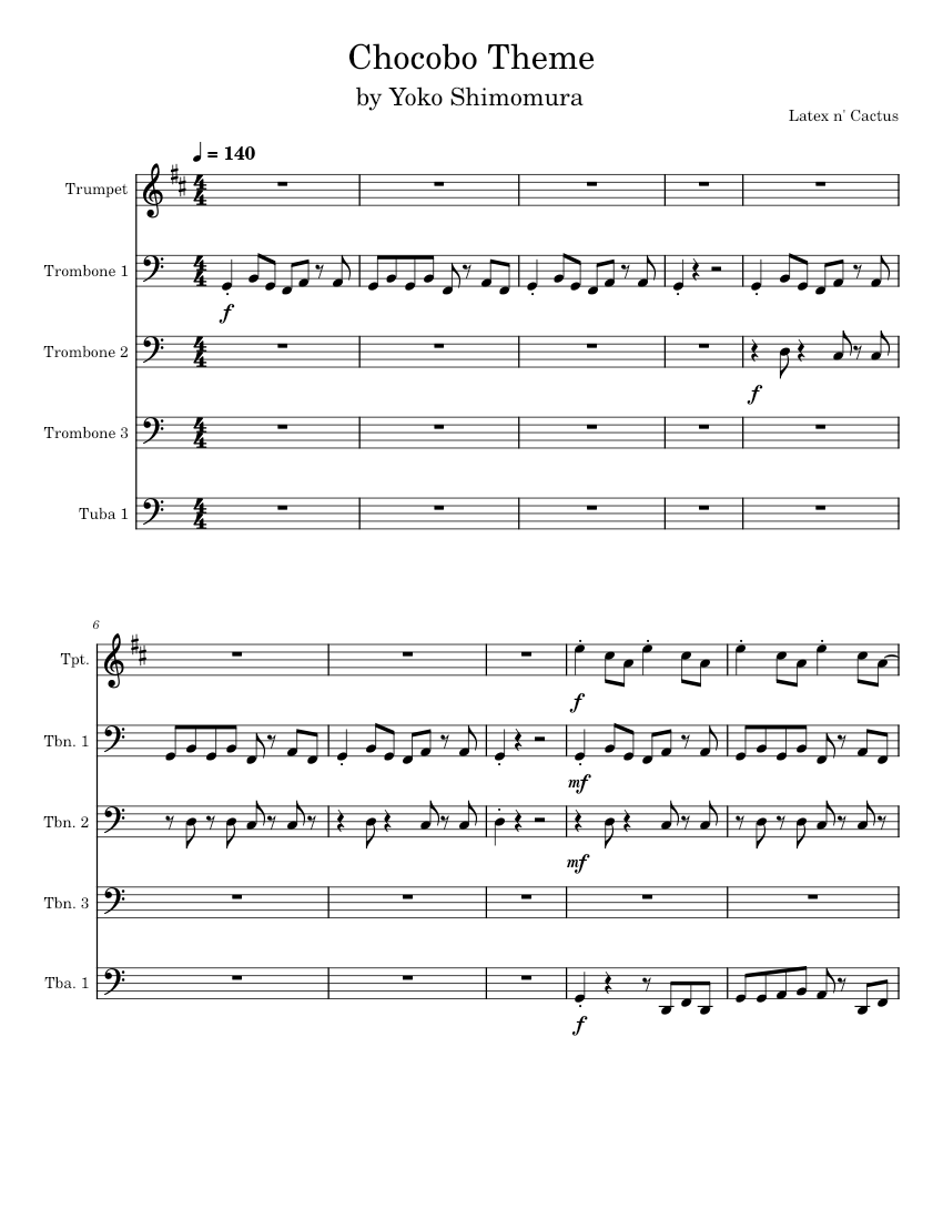 Chocobo Sheet music for Trombone, Tuba, Trumpet other (Mixed Quintet ...