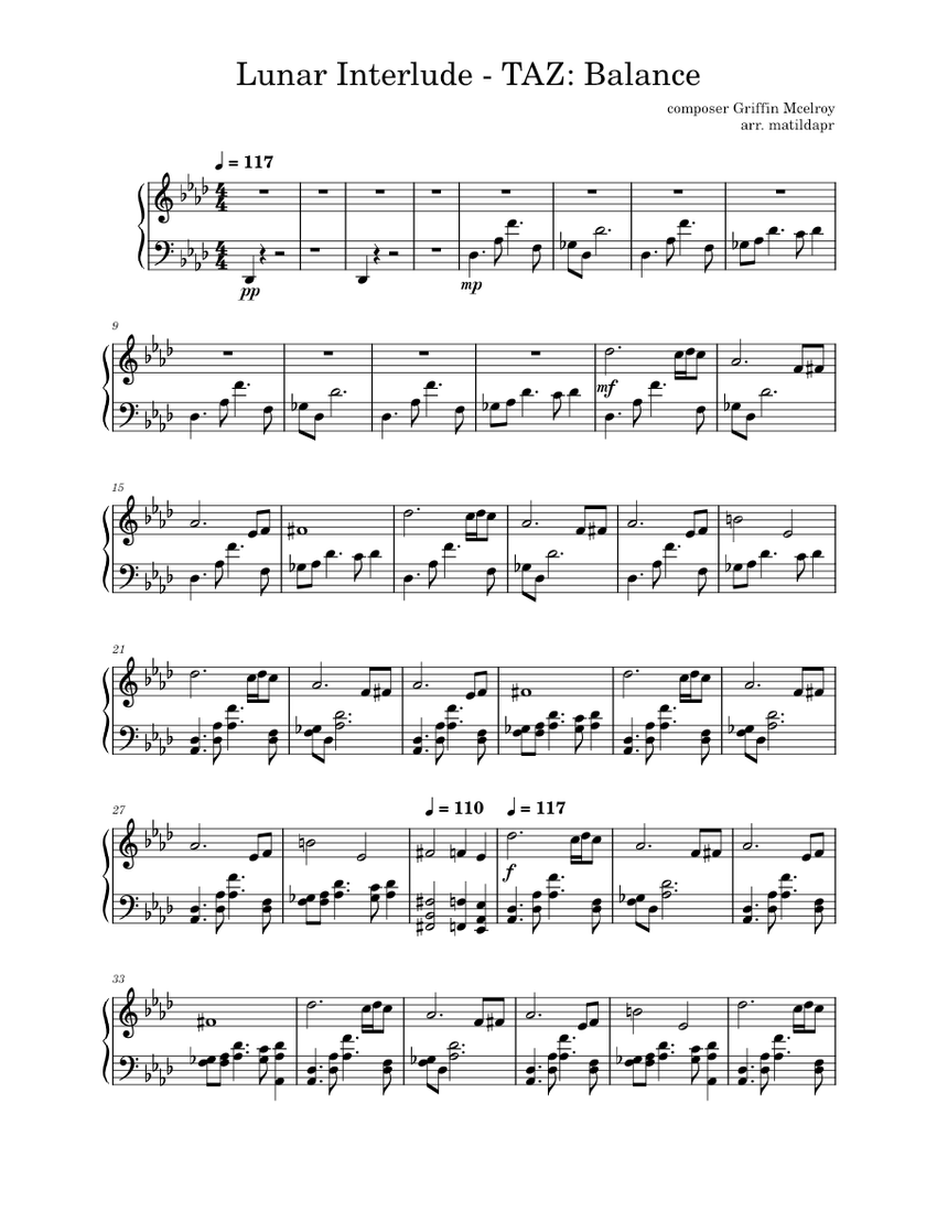 Lunar Interlude - TAZ Balance Sheet music for Piano (Solo) | Musescore.com
