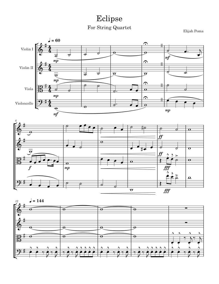 Eclipse - Elijah Poma Sheet music for Violin, Viola, Cello (String ...