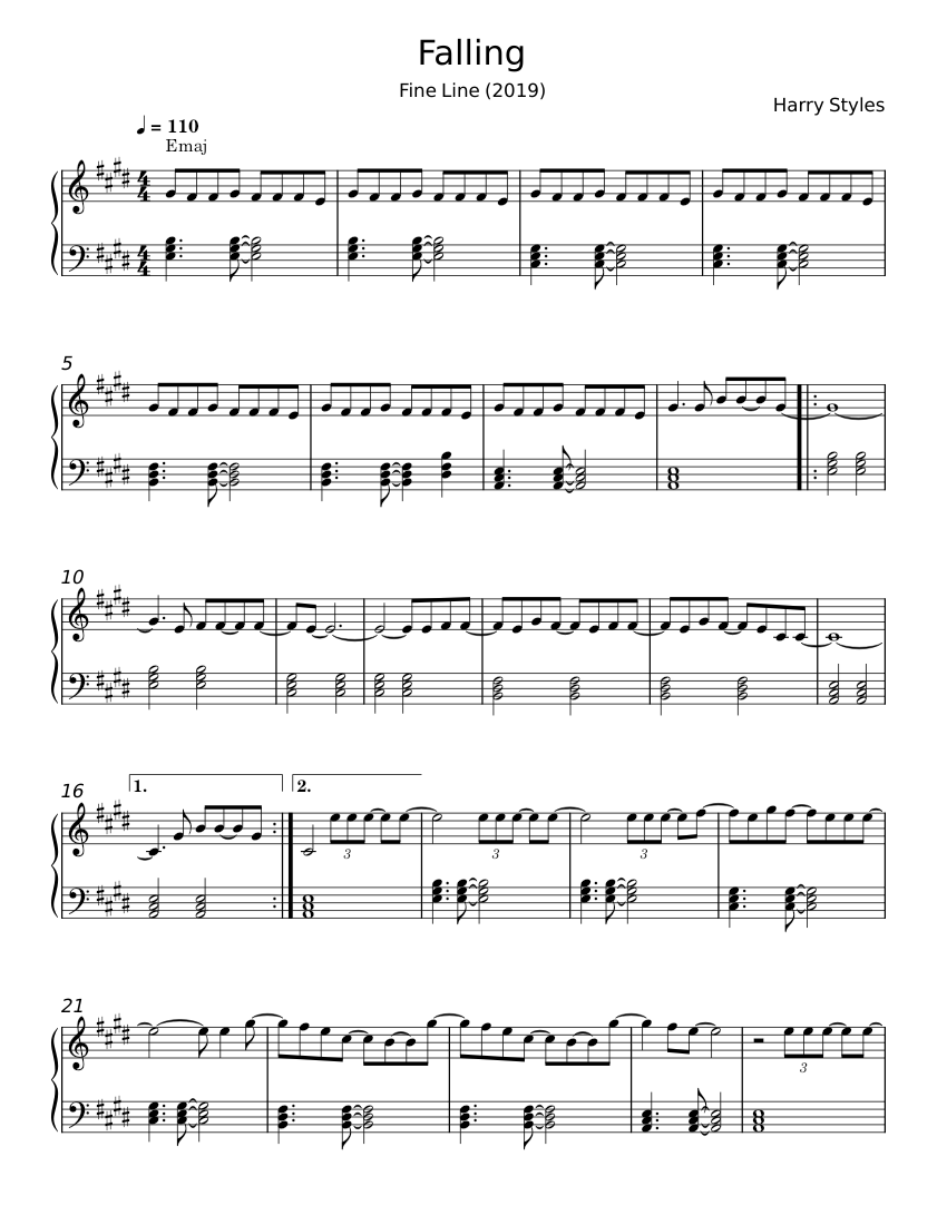 Falling - Harry Styles Sheet music for Piano (Piano Duo) | Musescore.com