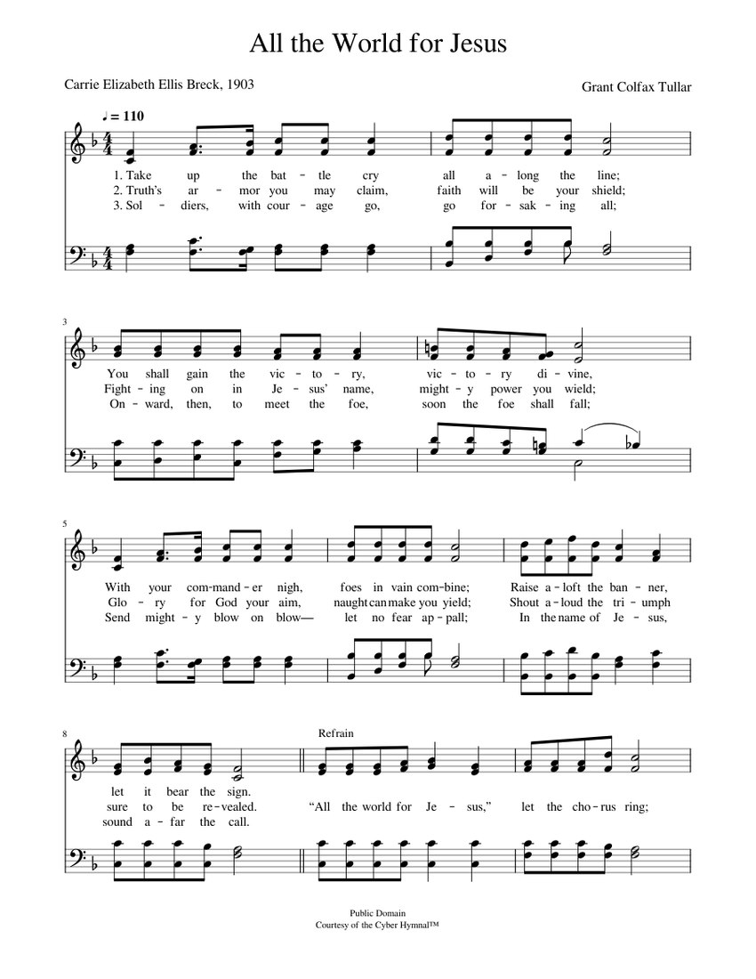 All the world for jesus (breck) - Grant C. Tullar Sheet music for Piano ...