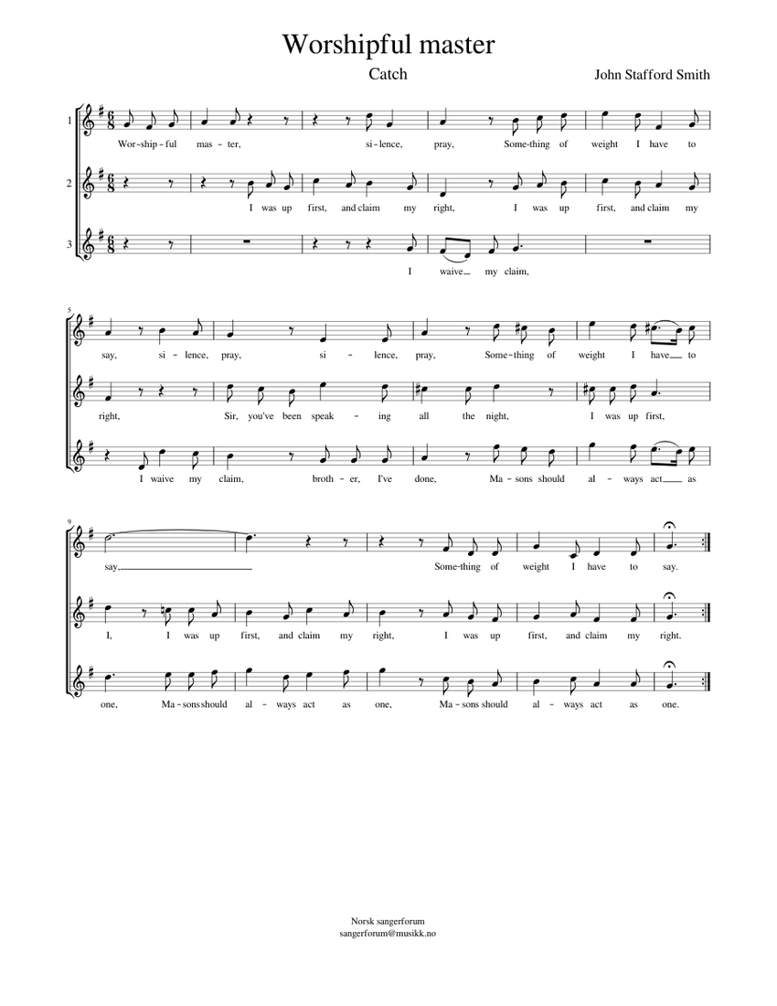 Worshipful master Sheet music for Vocals (Choral) | Musescore.com