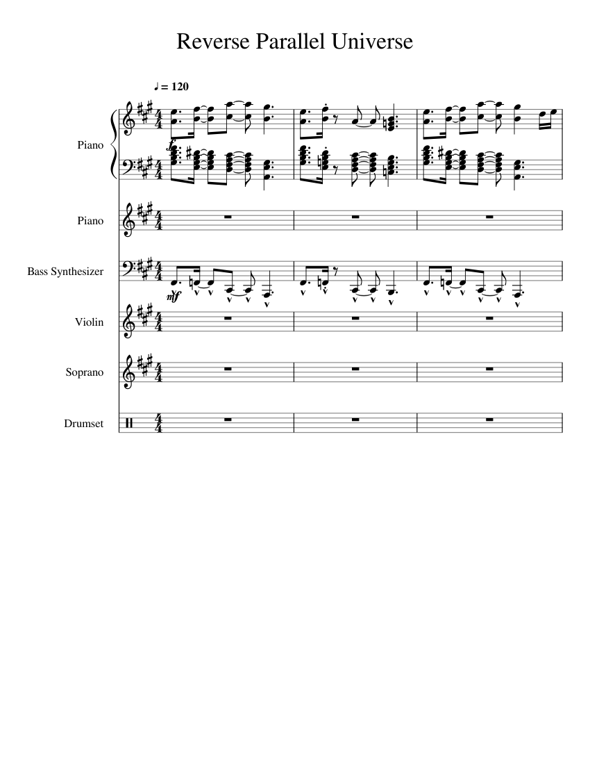Reverse Parallel Universe WIP Sheet music for Piano, Soprano, Violin, Bass guitar & more ...