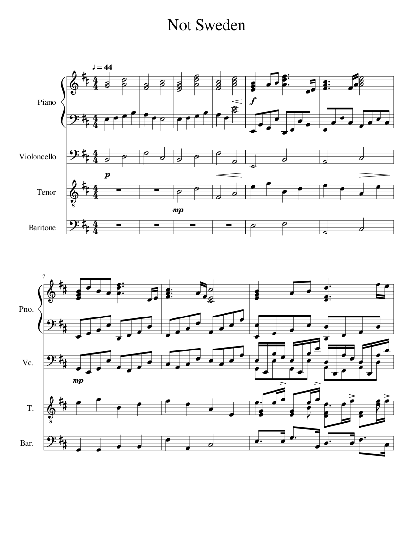 Sweden? Sheet music for Piano, Tenor, Baritone, Cello (Mixed Quartet ...