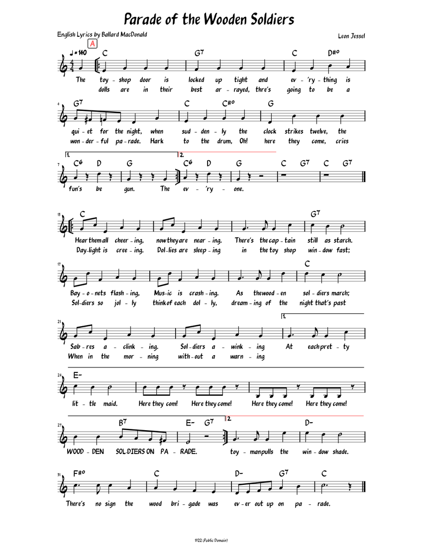 Parade of the Wooden Soldiers (Lead sheet with lyrics ) Sheet music for ...