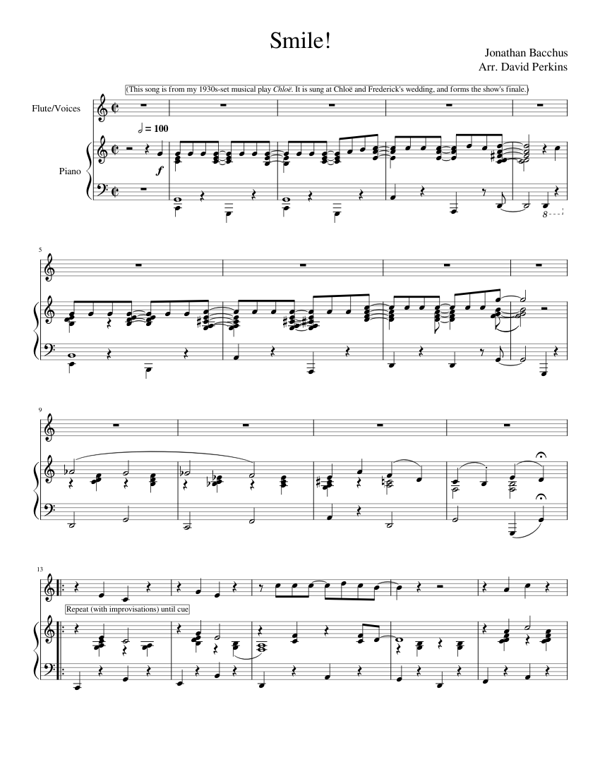 Smile! Sheet music for Piano, Flute (Piano-Voice) | Musescore.com