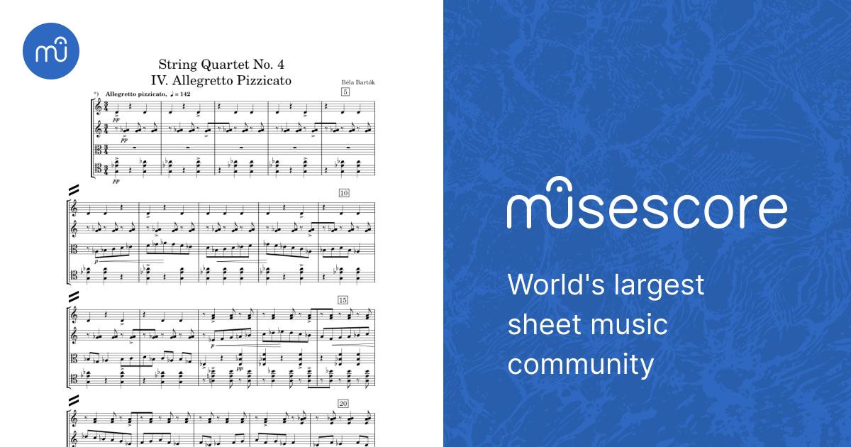 String Quartet No. 4, Sz. 91, IV. Allegretto Pizzicato – Béla Bartók Sheet music for Violin ...