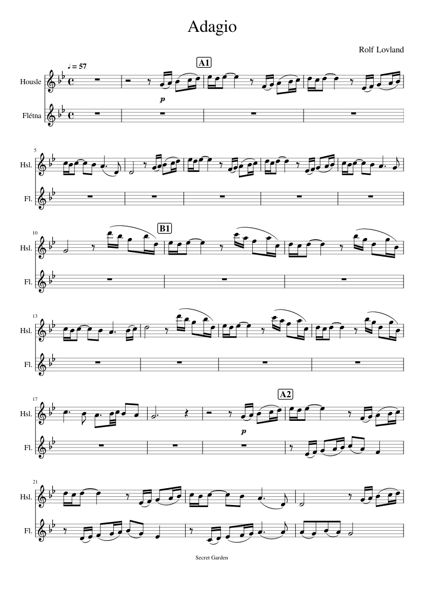 Adagio_Lovland Sheet music for Flute, Violin (Mixed Duet) | Musescore.com