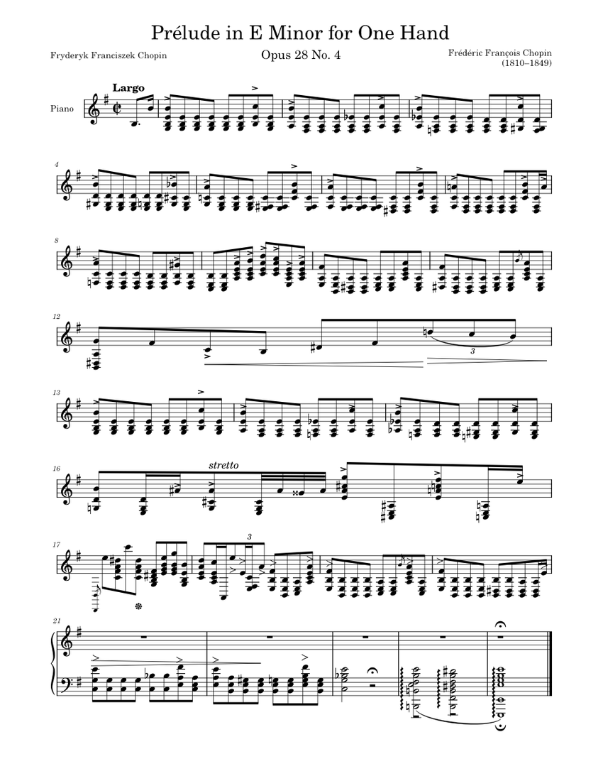 Prelude in E minor (Opus 28 no 4) - – Frédéric Chopin for one hand ...
