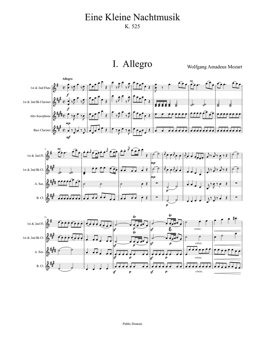 Eine Kleine Nachtmusik I. Allegro For Small Wind Assemble Sheet music ...