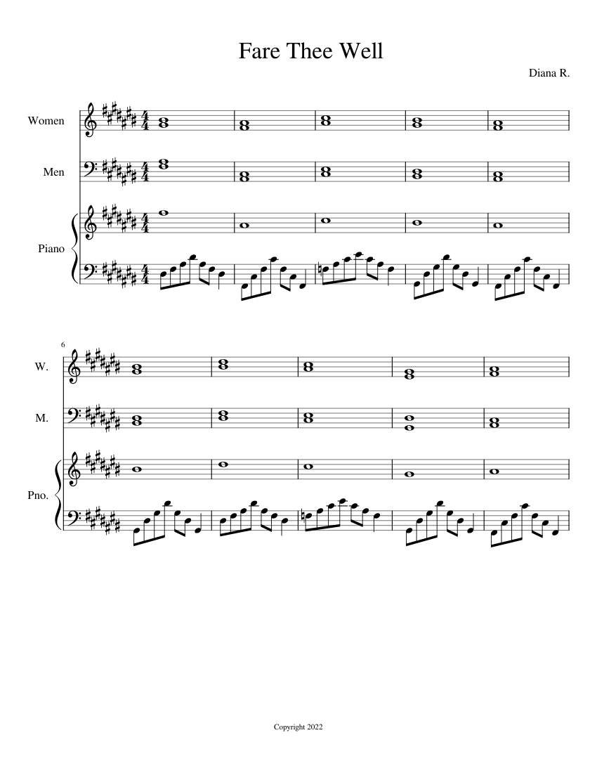 Fare Thee Well Sheet music for Piano, Female, Male (Mixed Trio ...