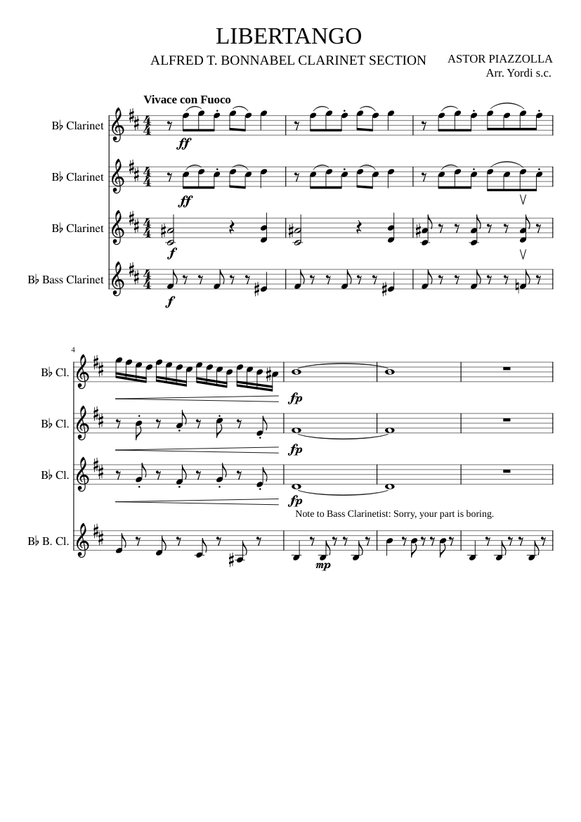 Libertango – Astor Piazzolla Libertango Sheet music for Clarinet in b ...