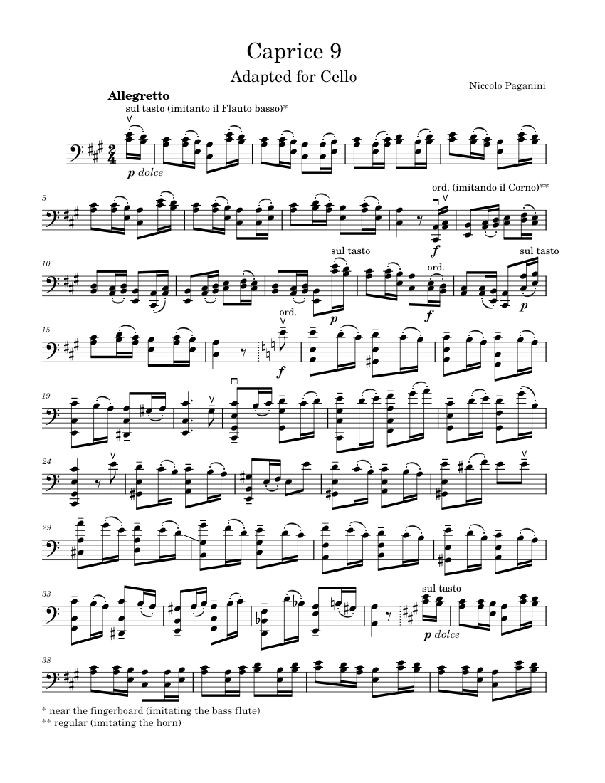 24 Caprices for Solo Violin, Op.1 – Niccolò Paganini Caprice 9 Cello ...