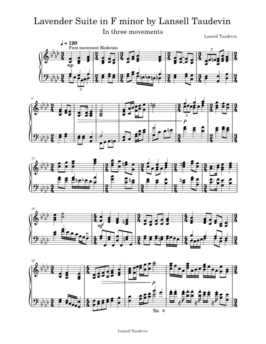 Lavender Suite in F Minor by Lansell Taudevin Sheet music for Piano ...
