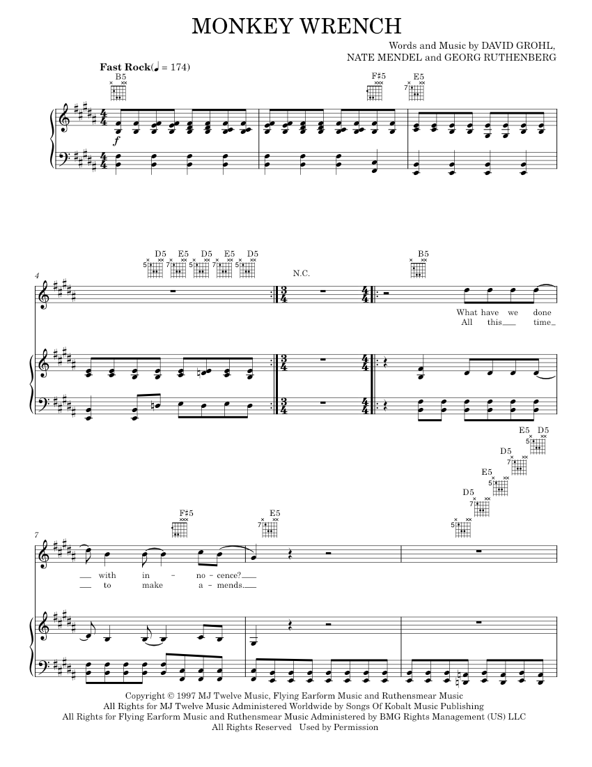 Play Official version of Monkey wrench Sheet Music by Foo Fighters for ...