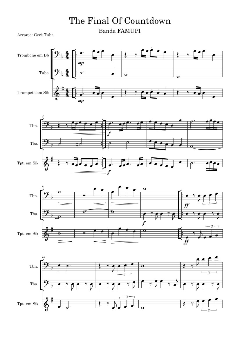 The Final Countdown – Europe The final Of Countdown Sheet music for ...
