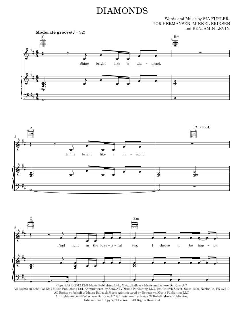 diamonds Sheet music for Piano, Vocals by Rihanna Official | MuseScore.com