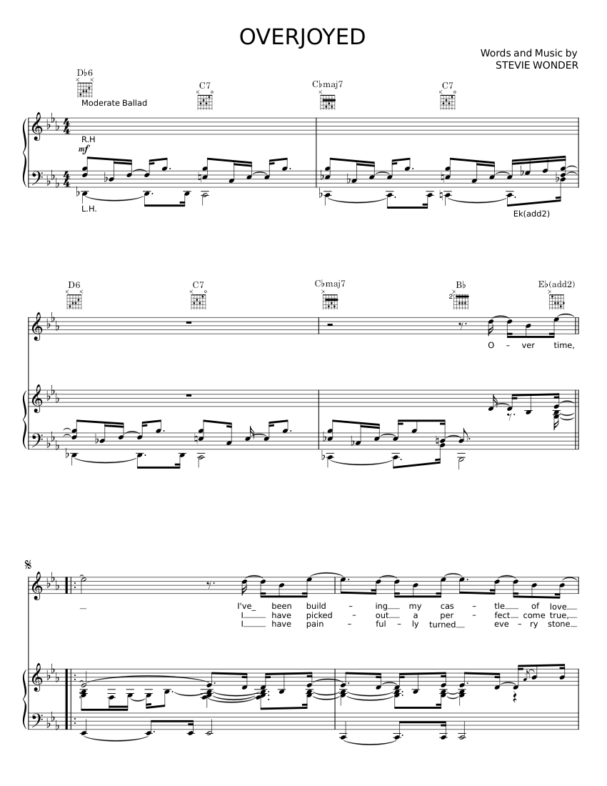 Overjoyed - Stevie Wonder Sheet music for Piano, Synthesizer (Mixed ...