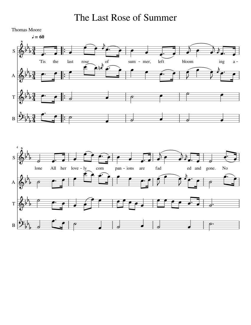 The Last Rose of Summer - Recorder Quartet Sheet music for Recorder (Mixed Quartet) | Musescore.com