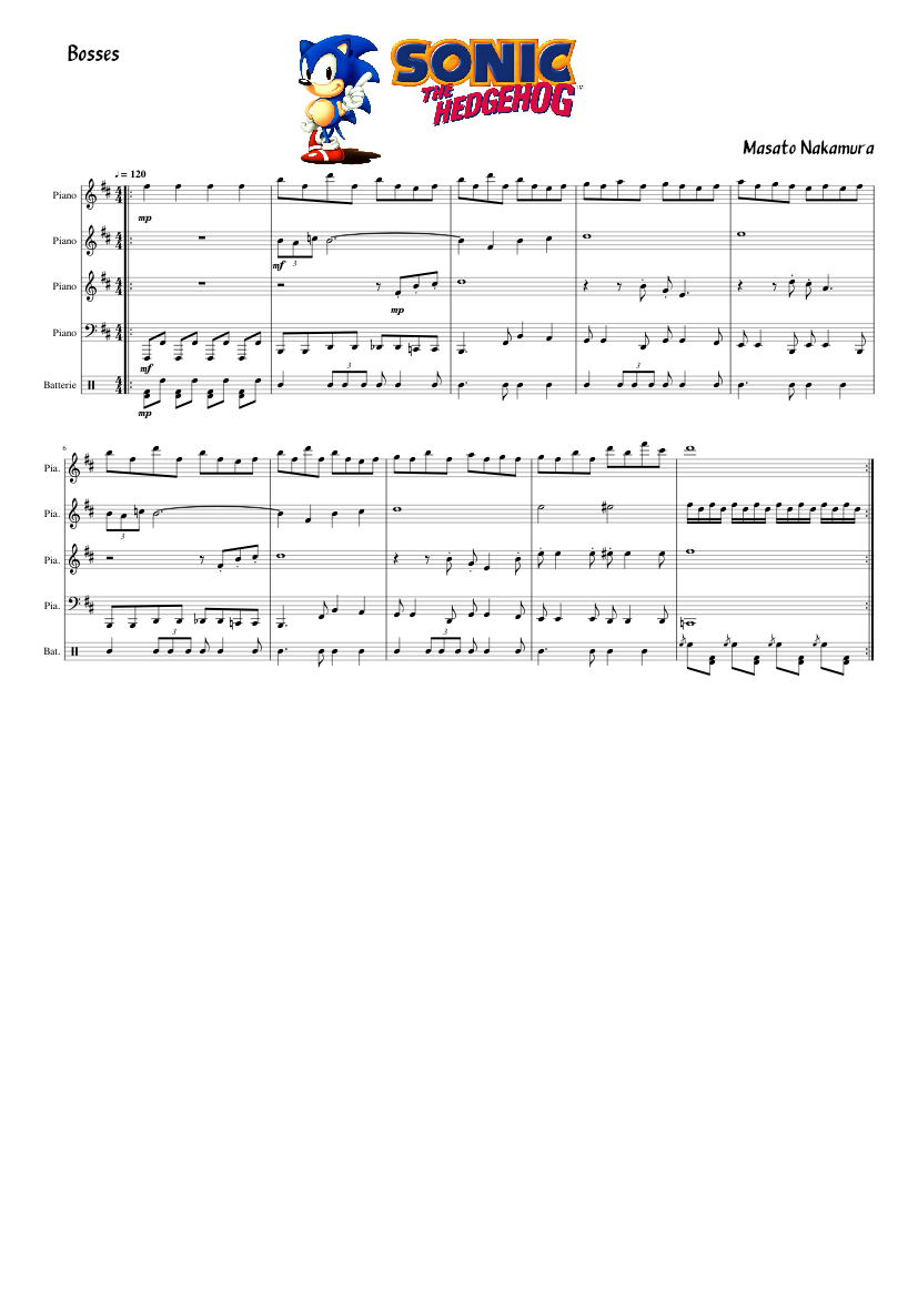Sonic - Bosses Sheet music for Piano, Drum group (Mixed Quintet ...