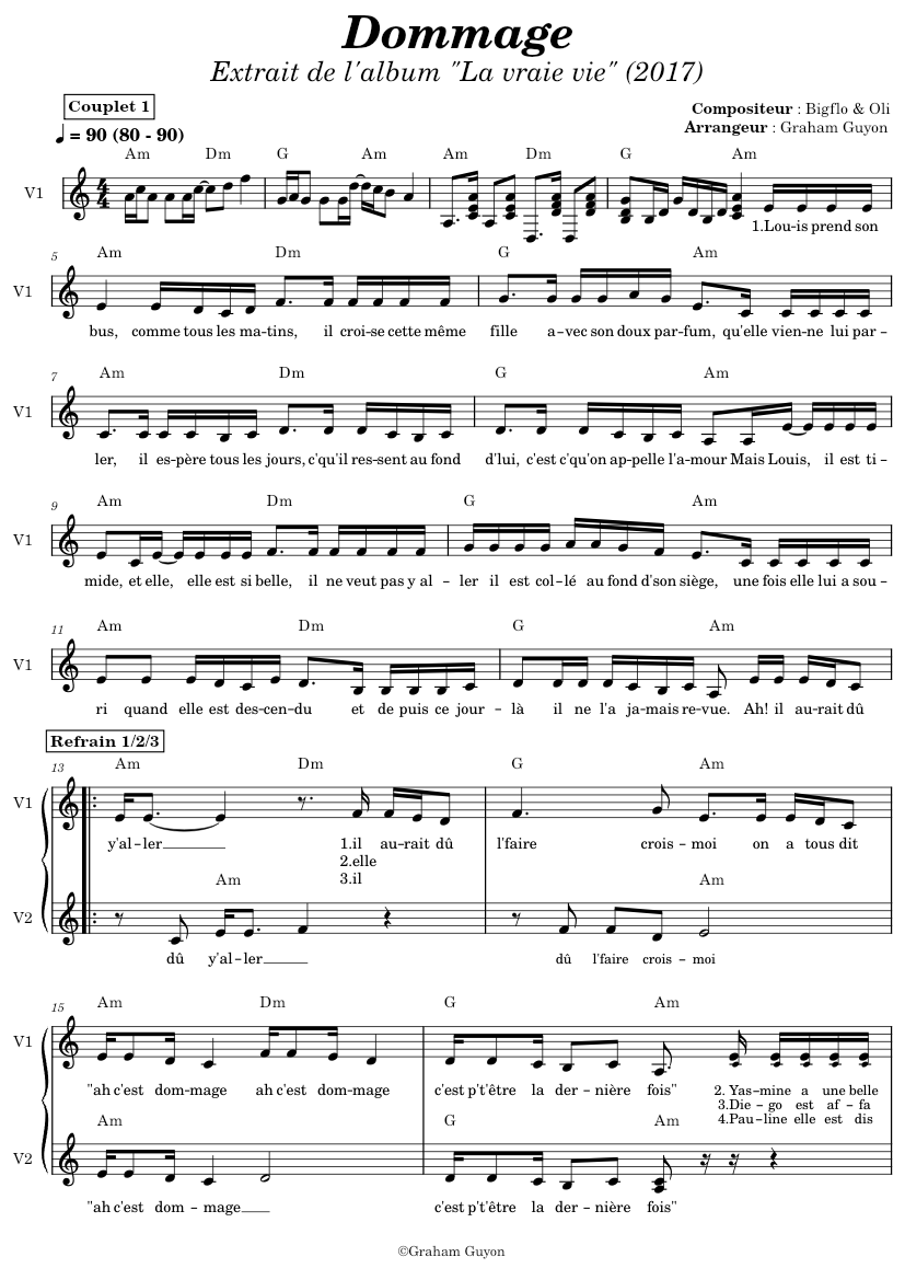 Dommage – Bigflo et Oli Sheet music for Piano (Piano Duo) | Musescore.com
