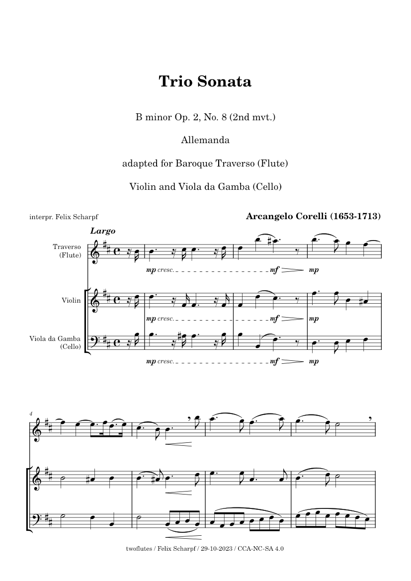 Trio Sonata Op. 2, No. 8 (2nd mvt) Arcangelo Corelli - for Traverso ...