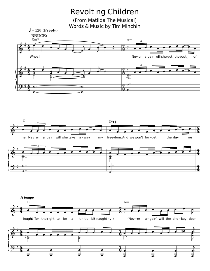 Revolting Children ('From Matilda The Musical') - Tim Minchin Sheet ...