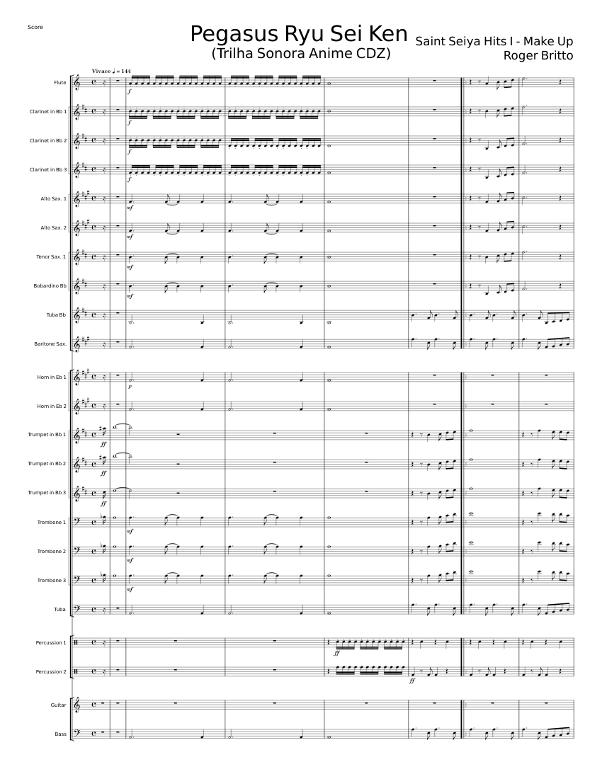 Pegasus Ryu Sei Ken Sheet Music for Trombone, Tuba, Flute, Saxophone alto & more instruments ...