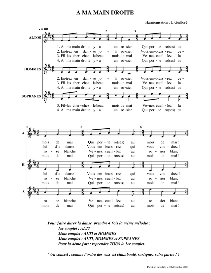A ma main droite (3 voix MuseScore) Sheet music for Soprano, Alto ...