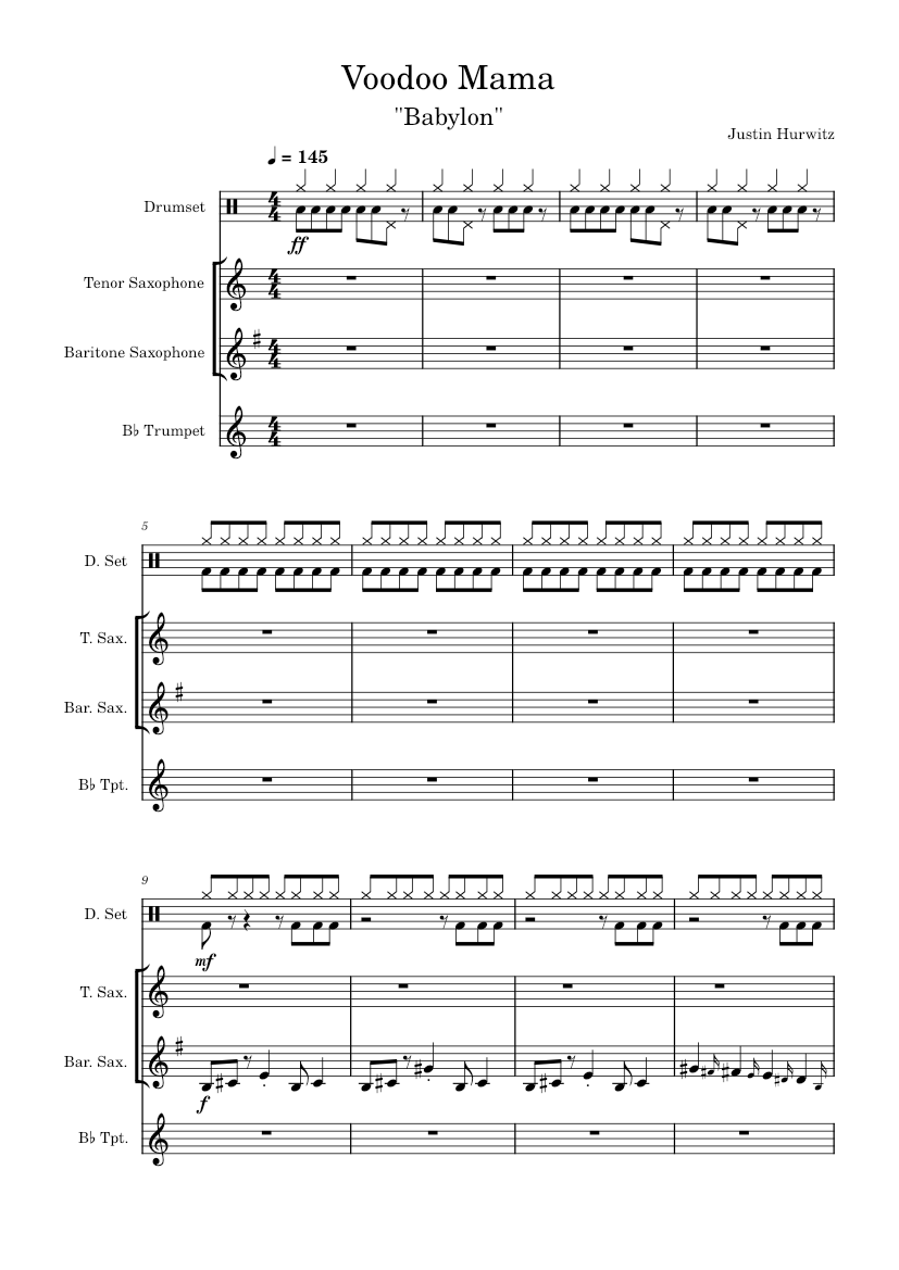 Voodoo Mama – Justin Hurwitz Sheet Music for Saxophone tenor, Saxophone ...
