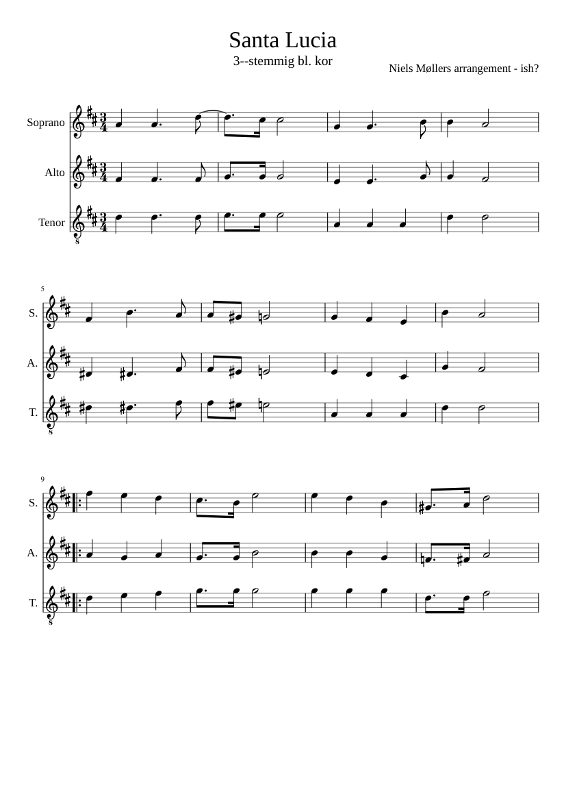 Santa Lucia Sheet Music for Soprano, Alto, Tenor (A Capella ...