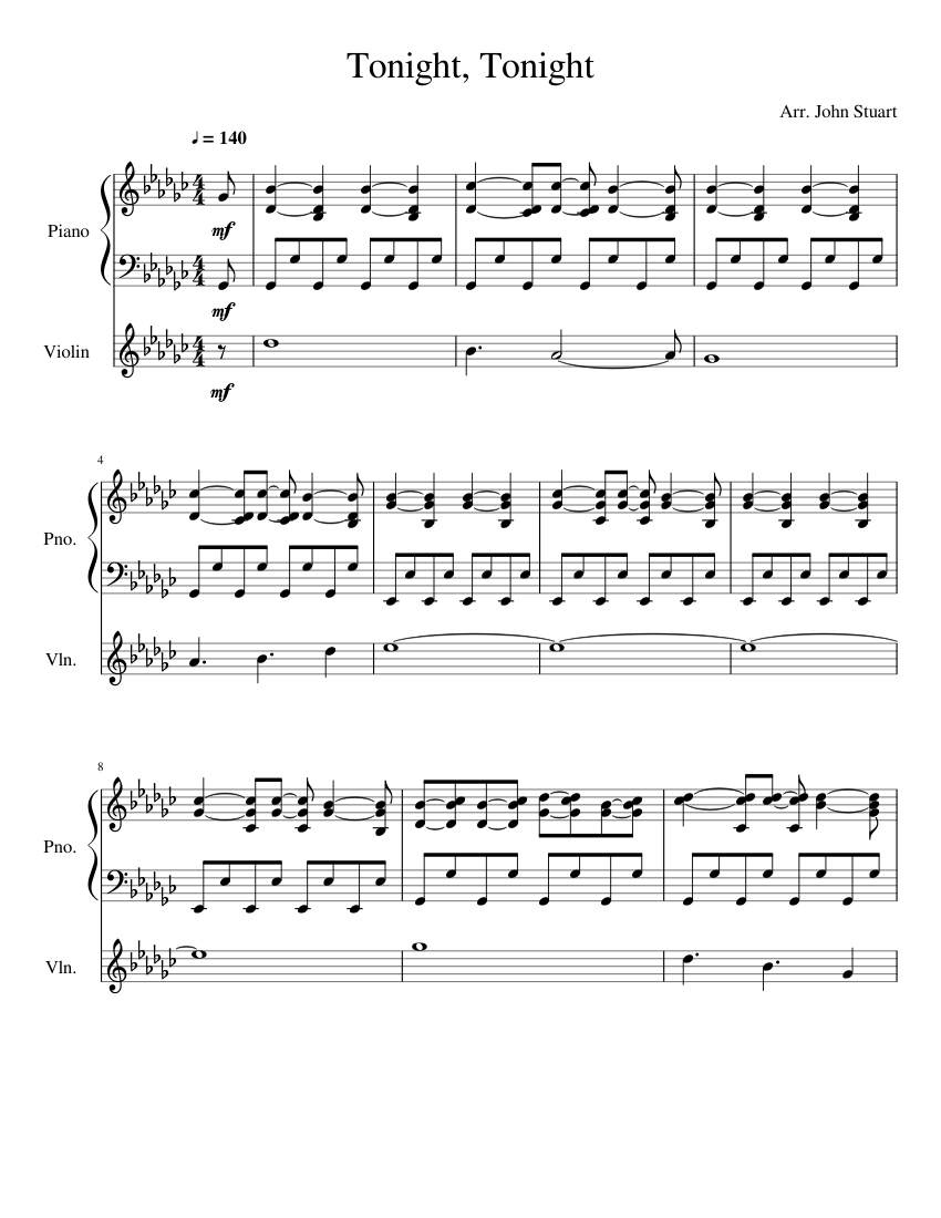 Tonight, Tonight - The Smashing Pumpkins Sheet Music for Piano, Violin ...