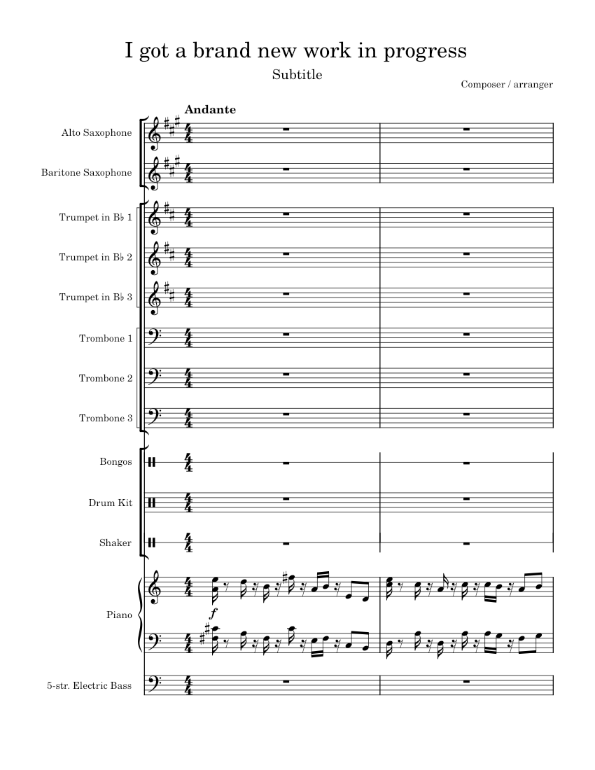 I just got a brand new work in progress Sheet Music for Piano, Trombone ...