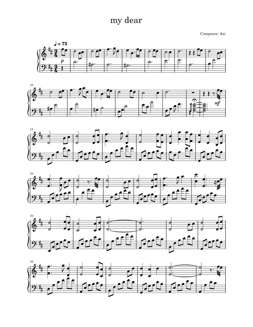 my dear Sheet music for Piano (Solo) Easy | Musescore.com