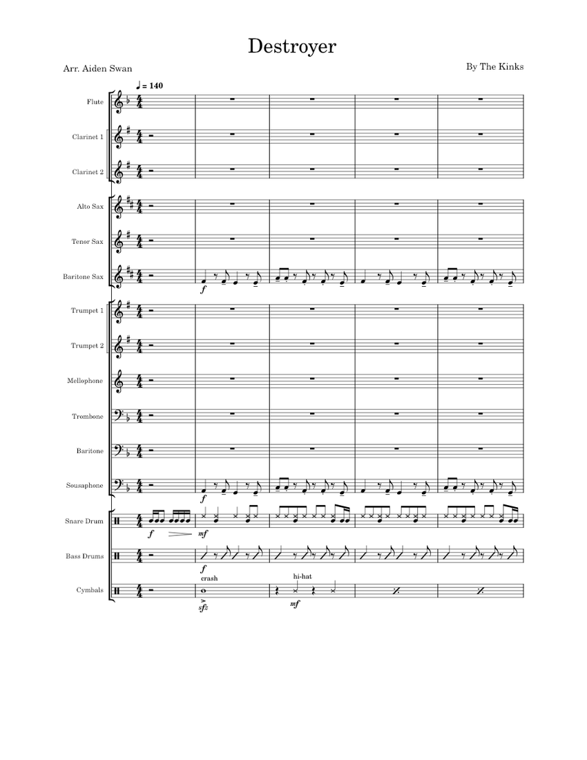 Destroyer Sheet music for Trombone, Flute, Clarinet in b-flat ...