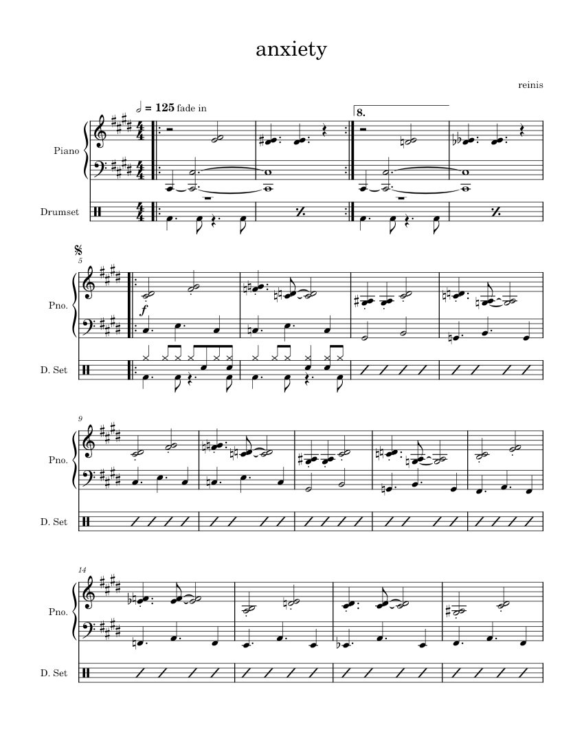 anxiety Sheet music for Piano, Drum group (Solo) | Musescore.com