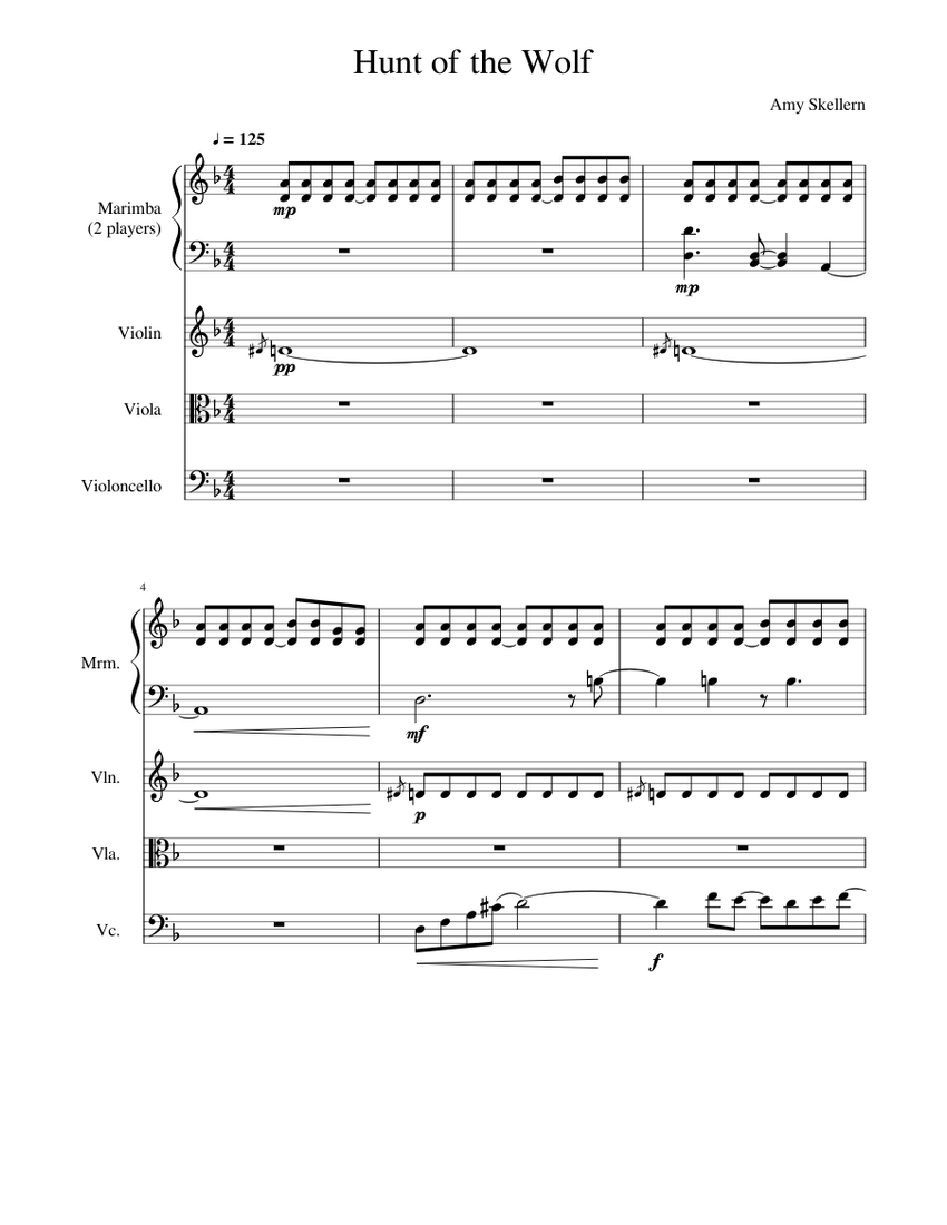 Hunt of the Wolf Sheet music for Violin, Viola, Cello, Marimba (Mixed ...