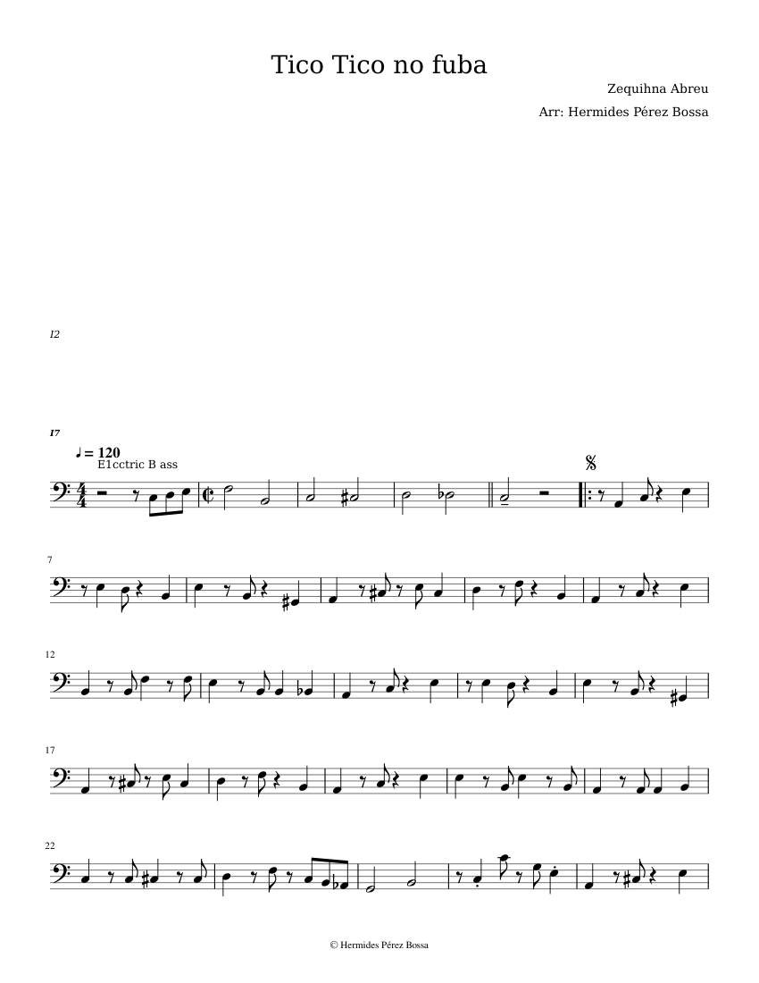 Tico tico Score Electric Bass Sheet music for Vocals (Solo) | Download ...