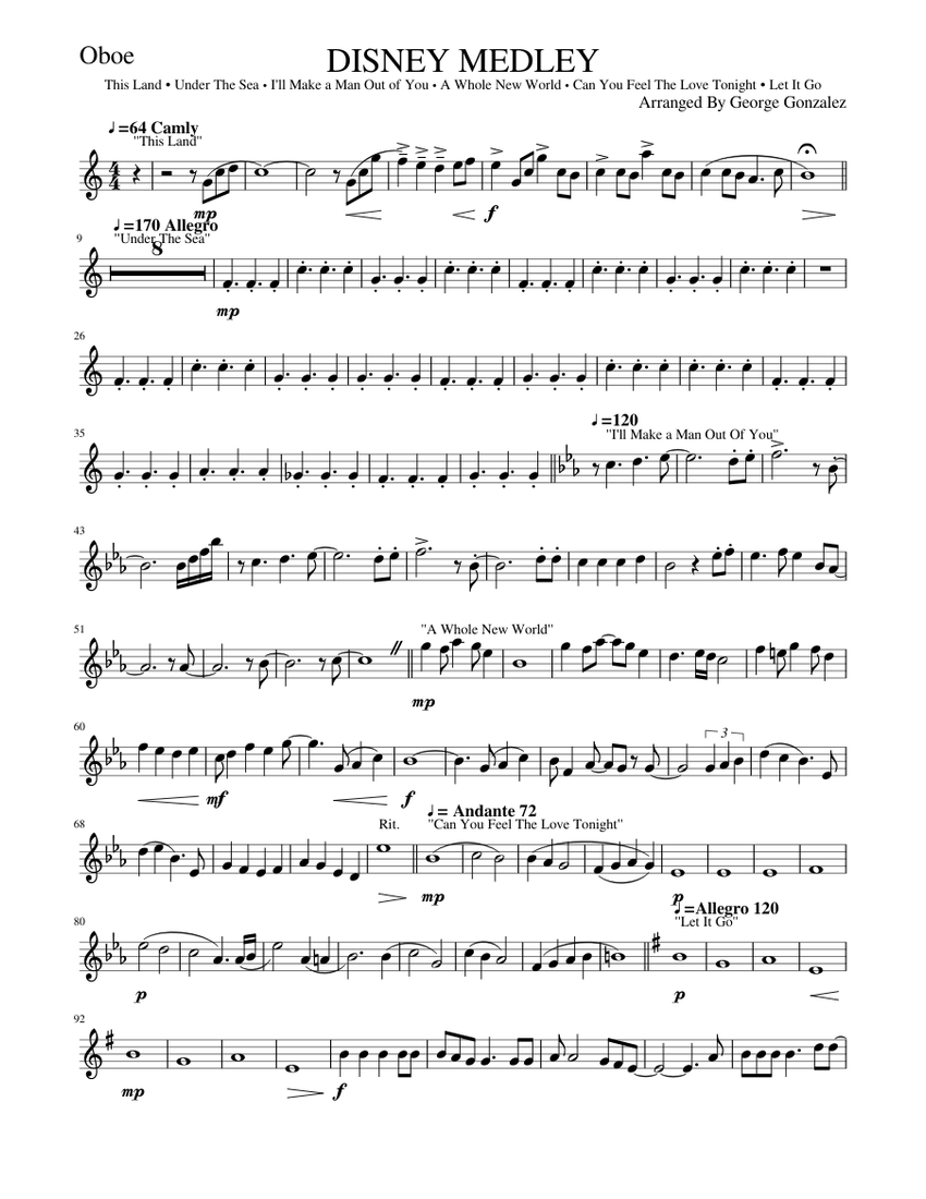 DISNEY MEDLEY v2 Sheet music for Oboe (Solo) | Musescore.com