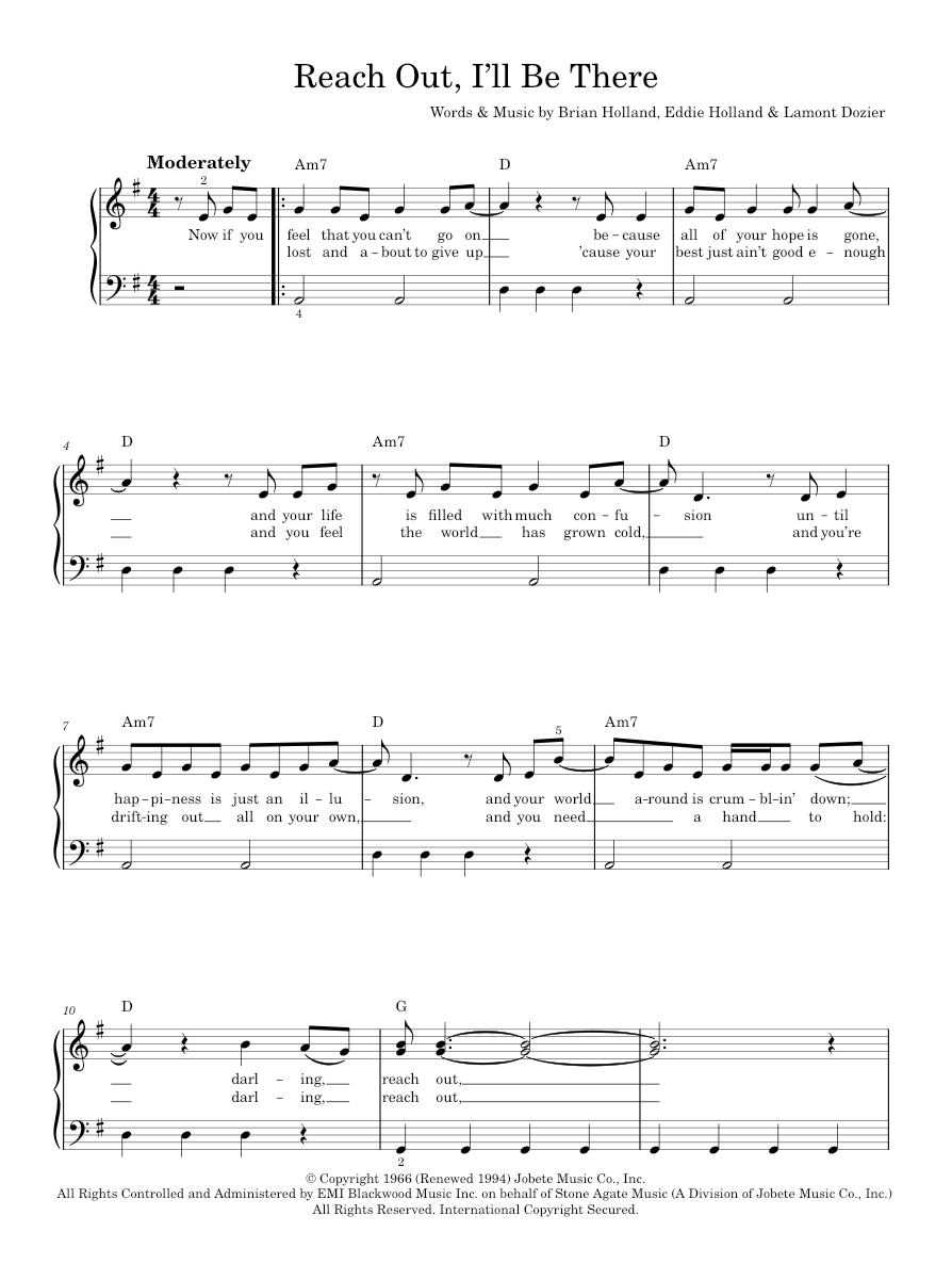 Play Official version of Reach Out, I'll Be There Sheet Music by The ...