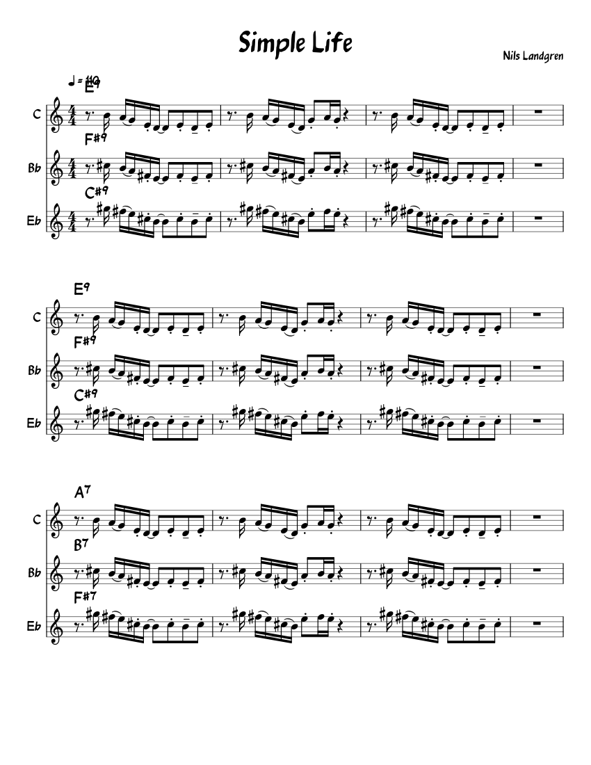 Simple Life Sheet Music with Chords for Piano, Saxophone alto, Trumpet ...