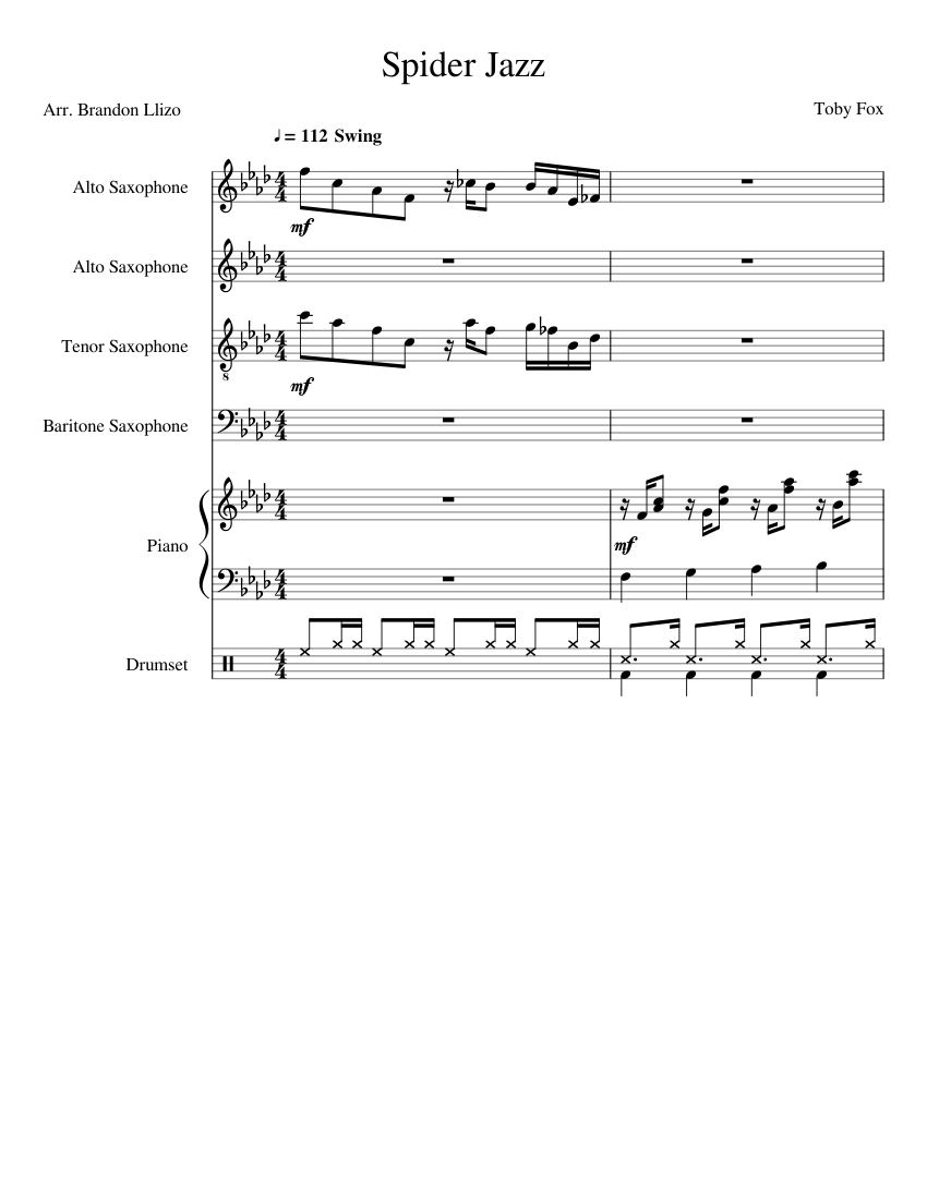 Spider Dance - Undertale Jazz Cover Sheet Music for Piano, Saxophone ...