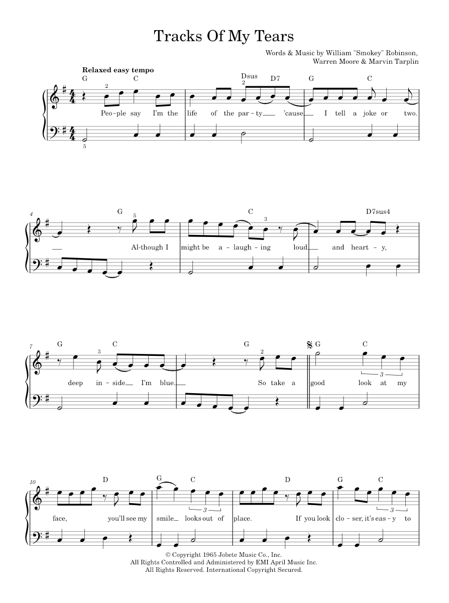 the tracks of my tears Sheet music for Piano by Smokey Robinson and The ...