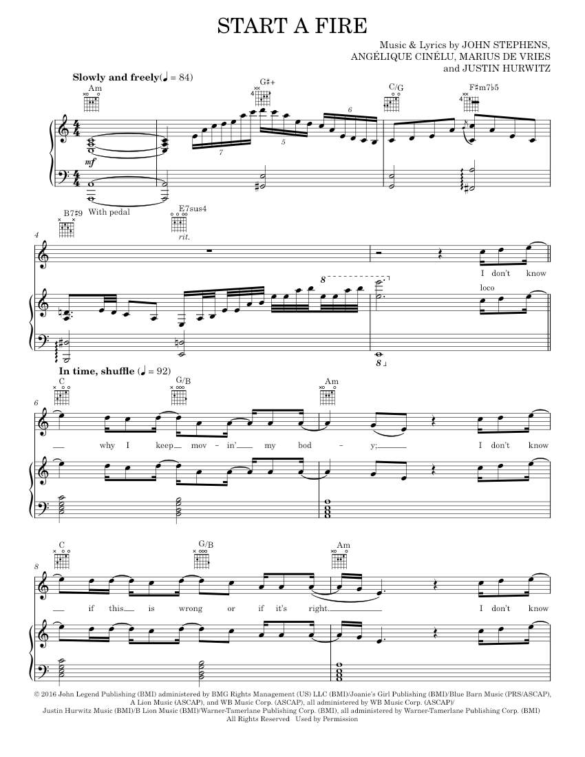 start a fire Sheet music for Piano, Vocals by John Legend Official ...