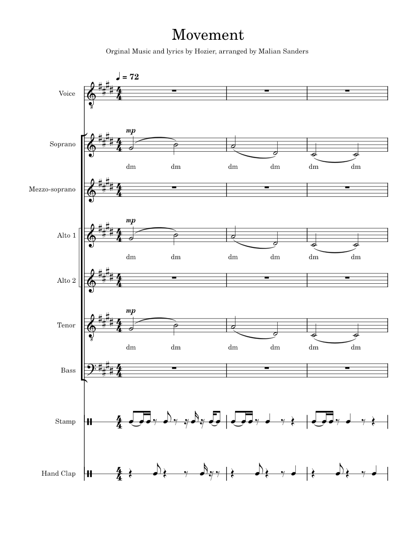 Movement – Hozier Sheet Music for Bass guitar, Drum group, Synthesizer, Voice (other) (Mixed ...