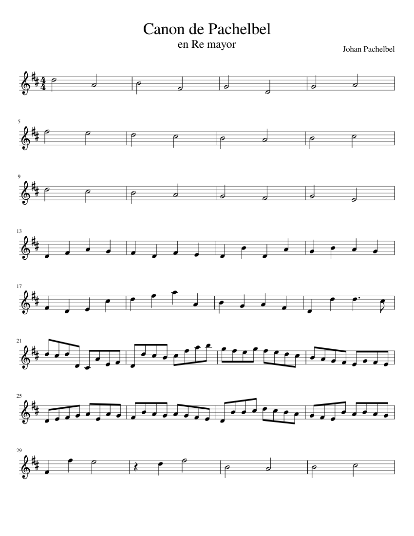 Canon de Pachelbel en Re mayor Sheet music for Piano (Solo) Easy ...
