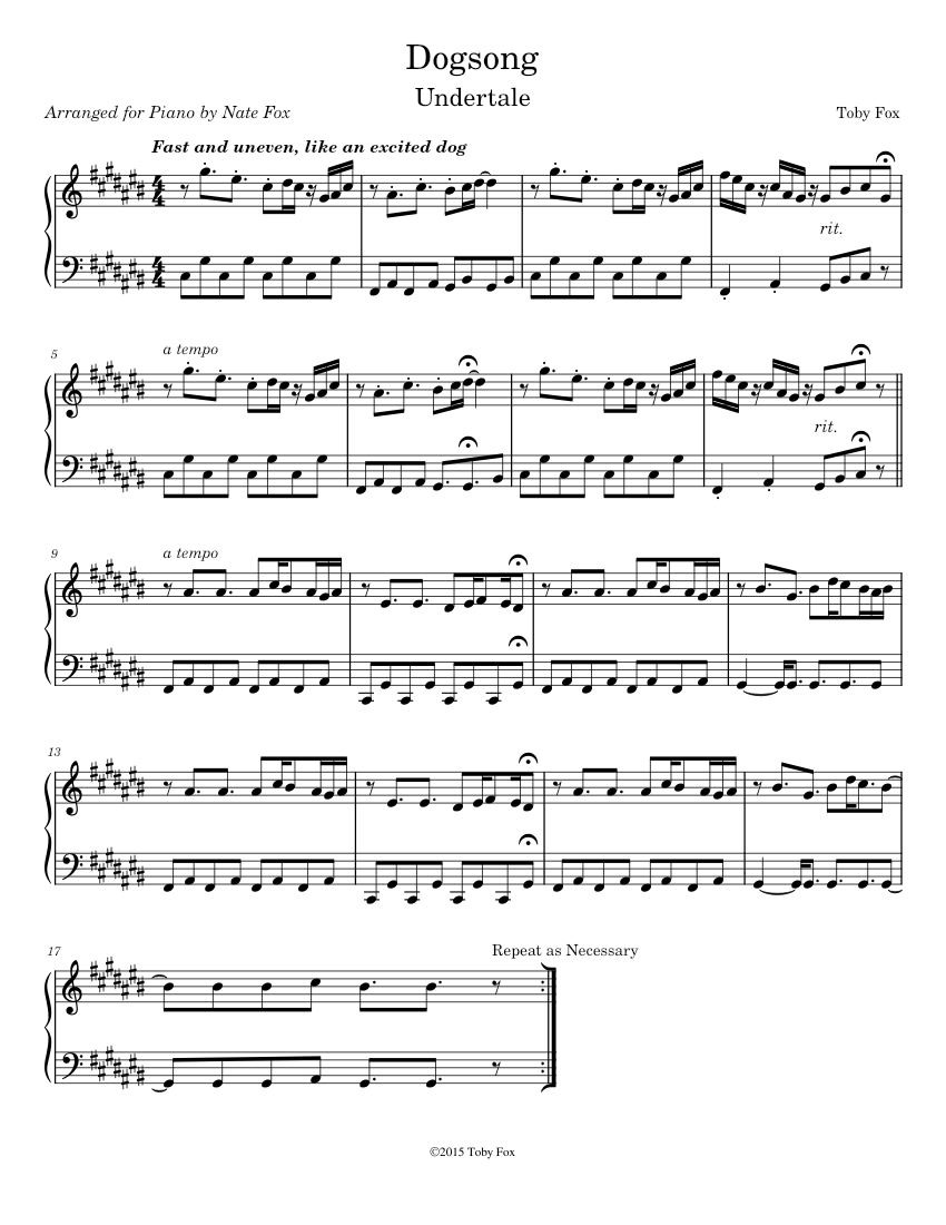 Dogsong - Undertale - Toby Fox Sheet music for Piano (Solo) Easy ...