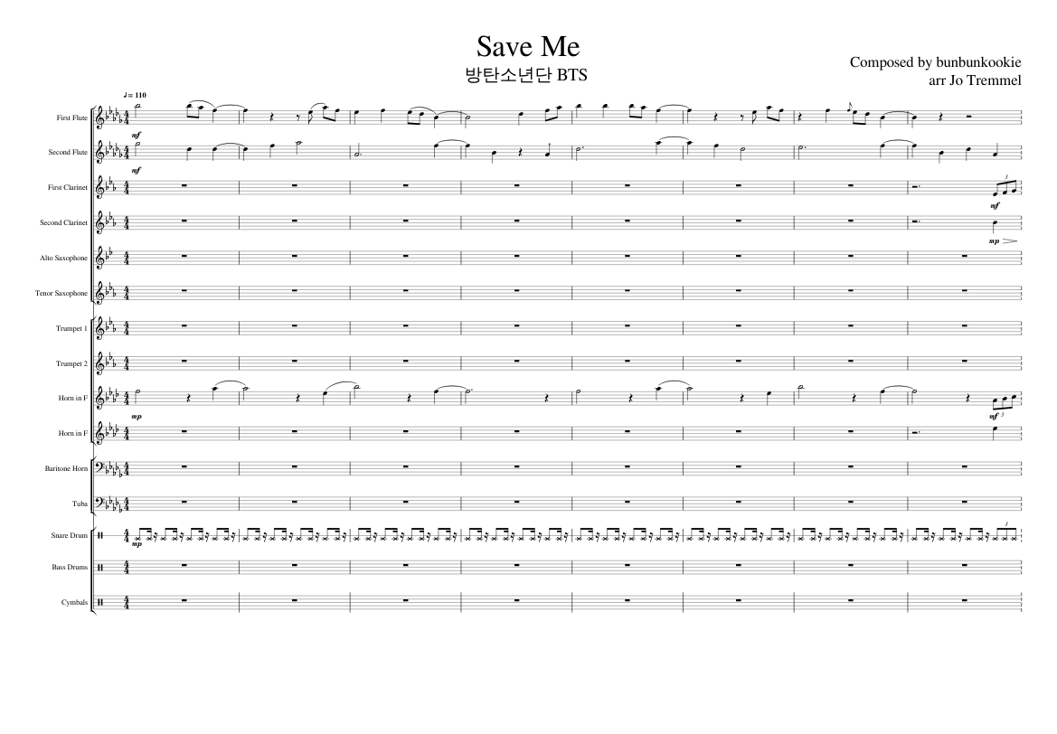 Save Me - BTS Sheet Music for Tuba, Flute, Clarinet in b-flat ...